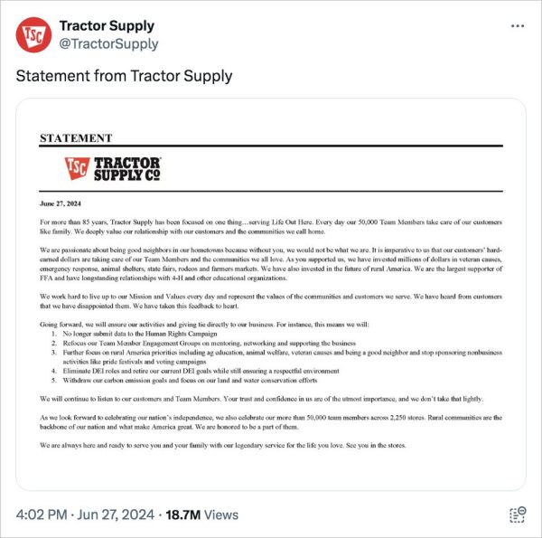 Tractor Supply abolishes Diversity, Equity, and Inclusion goals ...